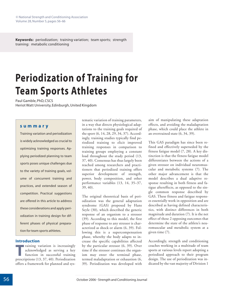 Periodization Training for Team Sports Athletes