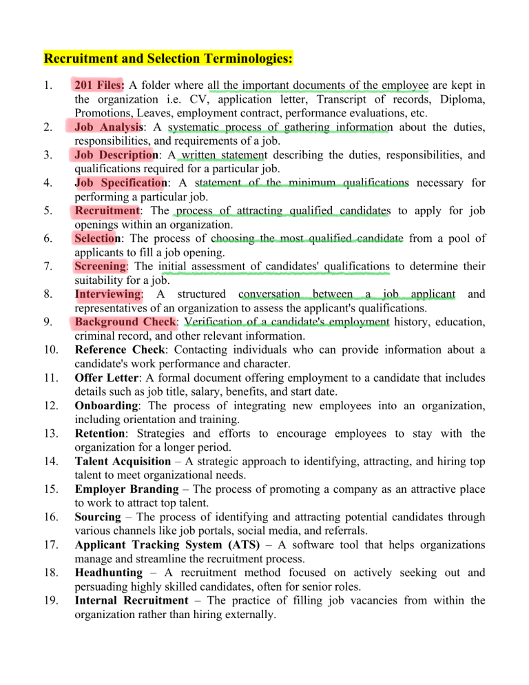 Recruitment & Selection Terminology: Key HR Definitions