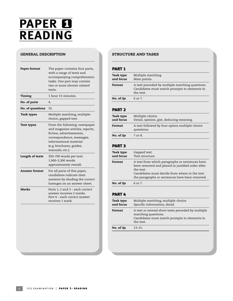 FCE Reading Exam: Structure & Tasks