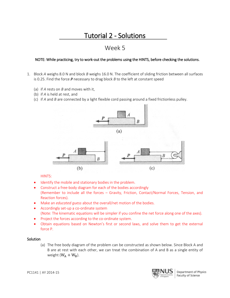 Physics Tutorial Solutions: Forces and Motion