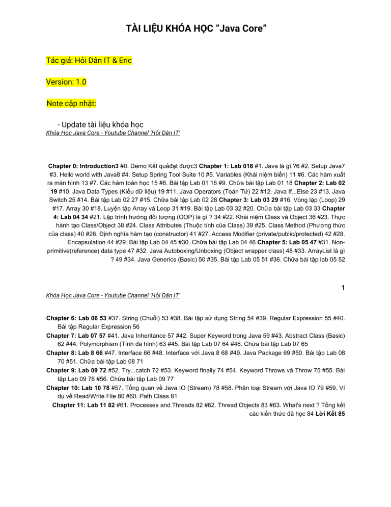 Java Core Kurz: Učebný Materiál pre Začiatočníkov