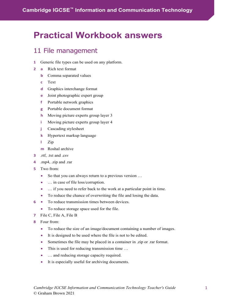 IGCSE ICT Practical Workbook Answers: File Management & More