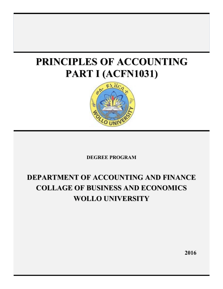 Principles of Accounting I Coursebook