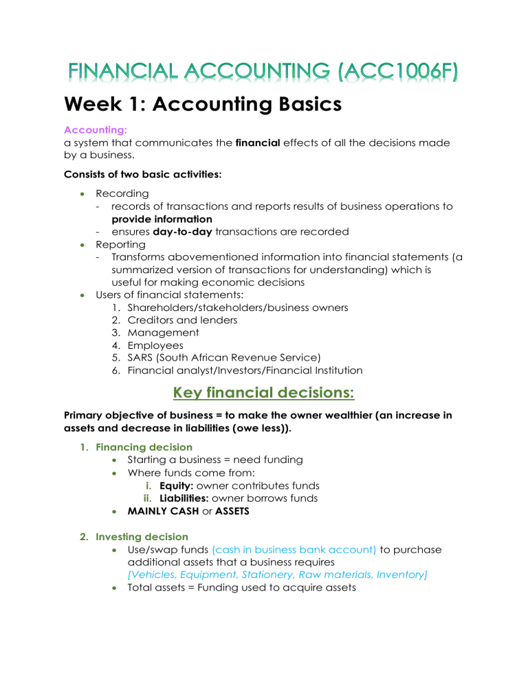 Accounting Basics & Financial Statements Course Material