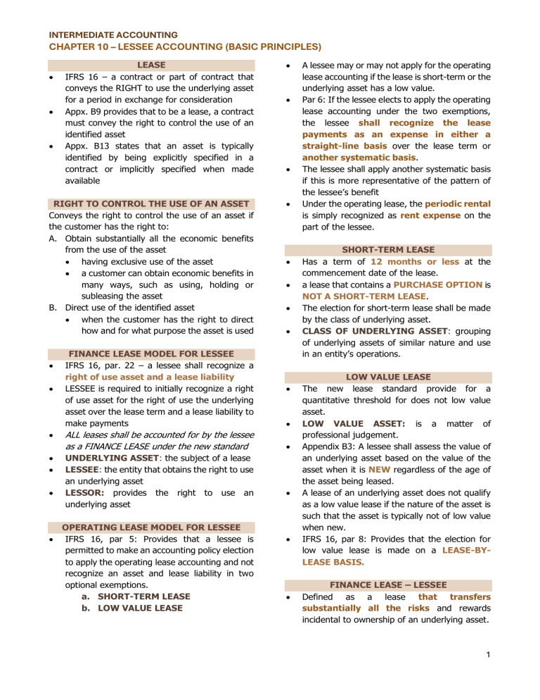 Lessee Accounting: IFRS 16 Lease Principles