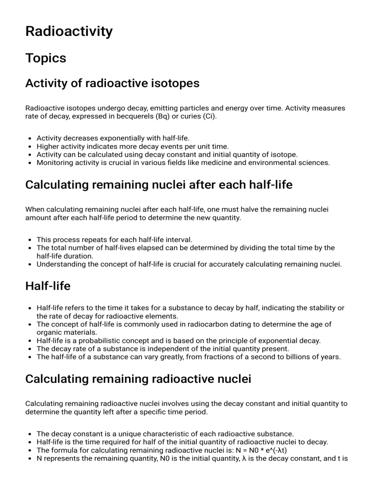 Radioactivity: Isotopes, Half-Life, Nuclear Decay