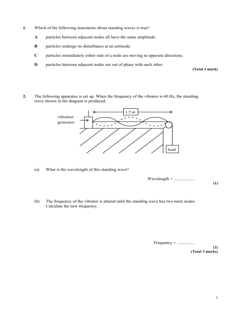Standing Waves Physics Exam - High School