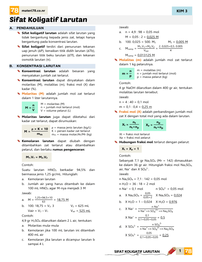 Sifat Koligatif Larutan: Catatan Kimia