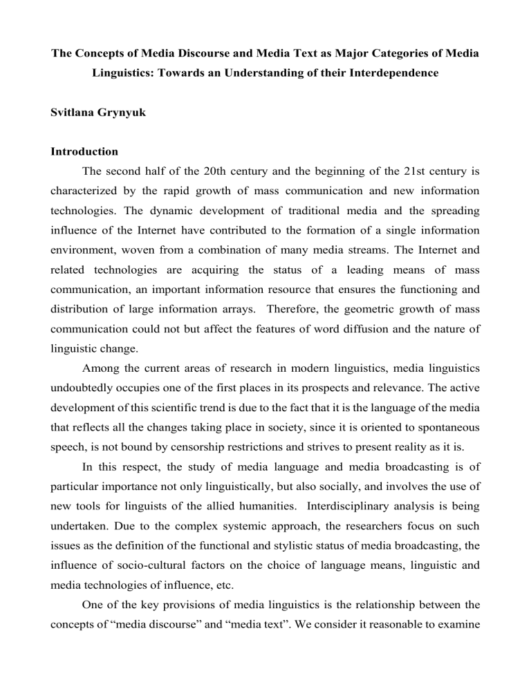 Media Discourse & Text: Interdependence in Media Linguistics