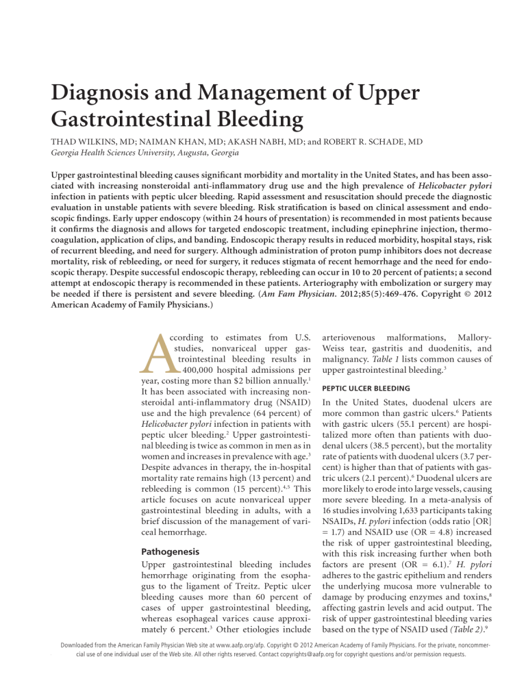 Upper GI Bleeding: Diagnosis & Management