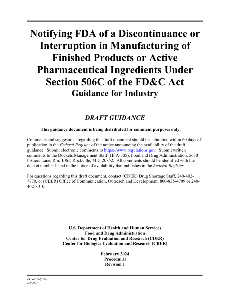 FDA Guidance: Drug Manufacturing Discontinuance Notifications