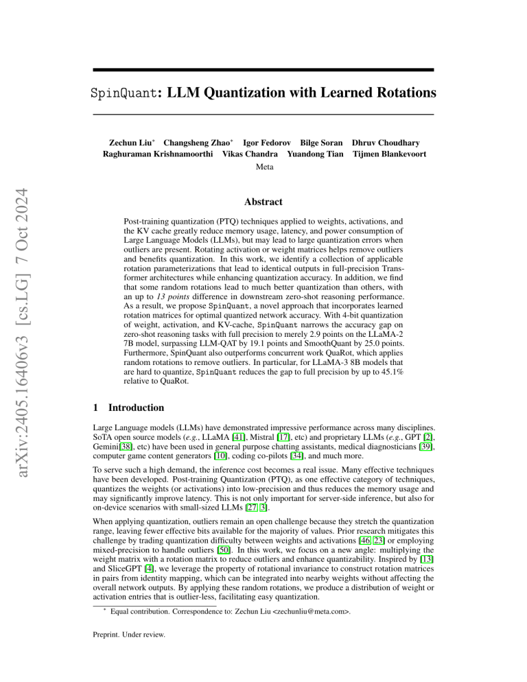 SpinQuant: LLM Quantization with Learned Rotations