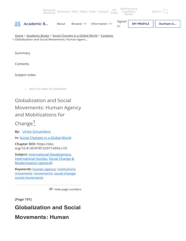 Globalization & Social Movements: Human Agency & Change