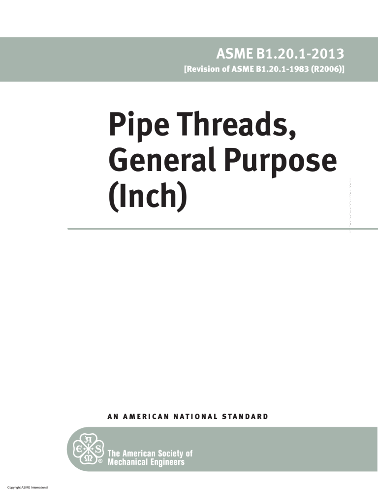 ASME B1.20.1 Pipe Threads Standard (Inch)