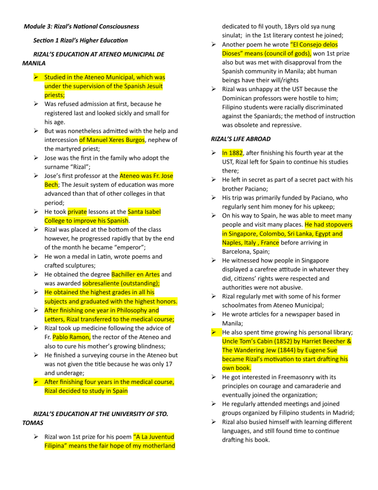 Rizal's National Consciousness: Education & Propaganda