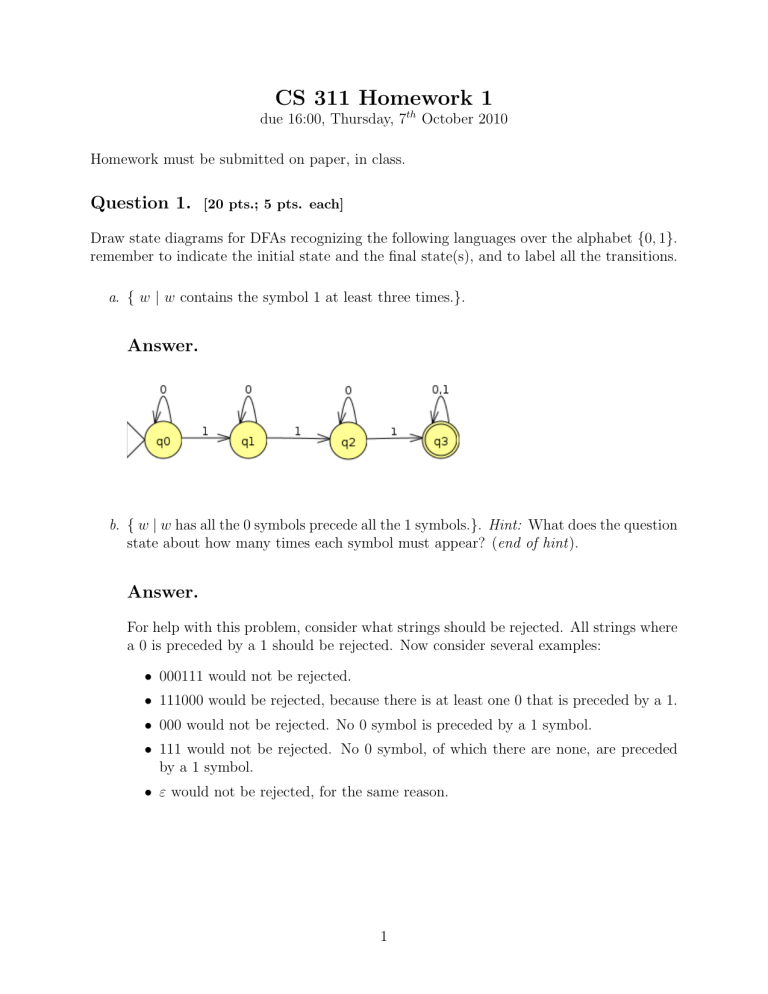 CS 311 Homework 1: DFA Design and Analysis