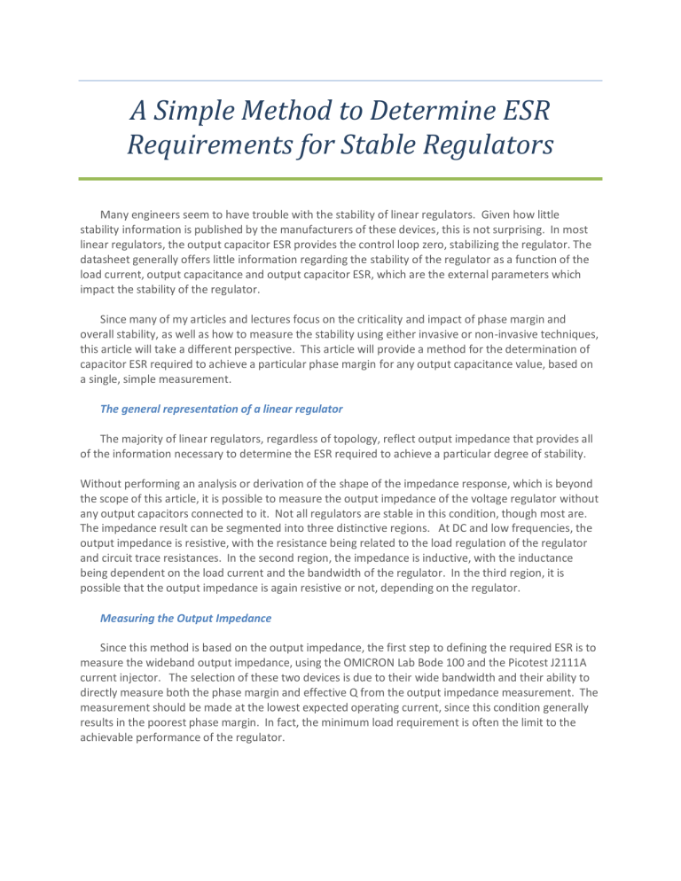 ESR Requirements for Stable Linear Regulators