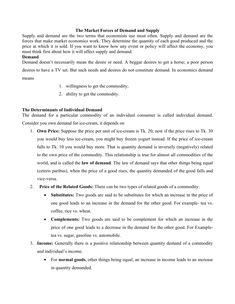 Demand and Supply: Market Forces in Economics
