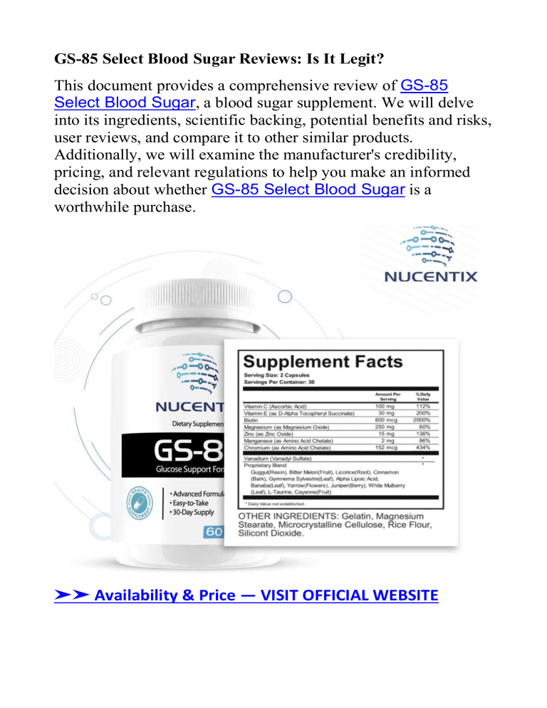 GS-85 Select Blood Sugar Review: Is It Legit?