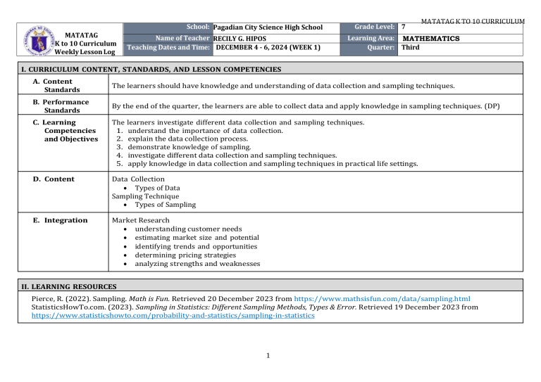 7th Grade Math: Data Collection & Sampling Lesson