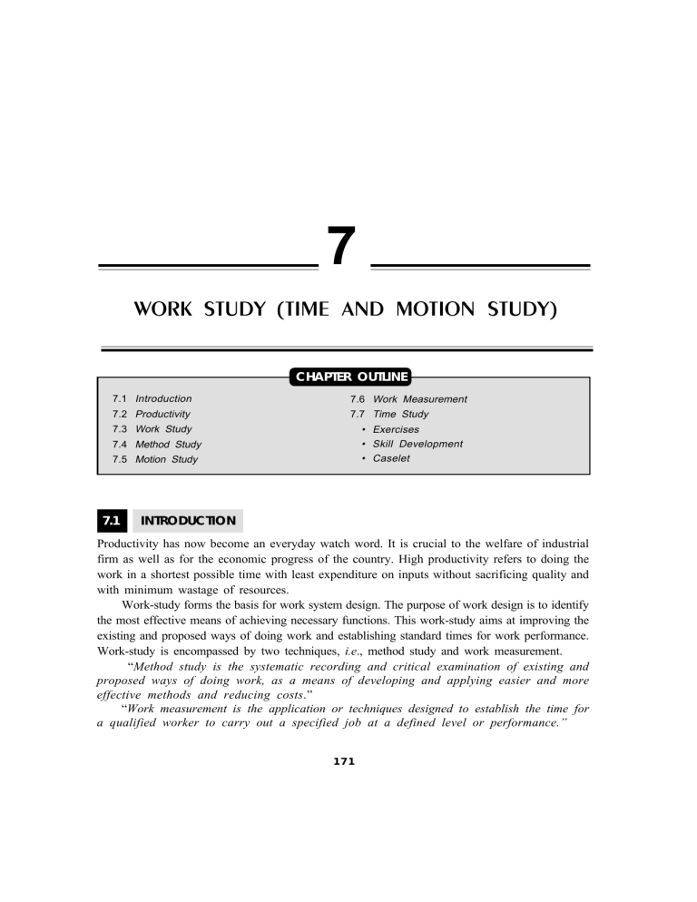 Work Study: Time and Motion - Productivity & Measurement