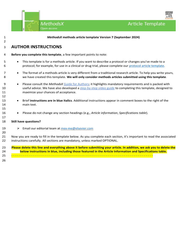 MethodsX Article Template: Guide for Authors (September 2024)