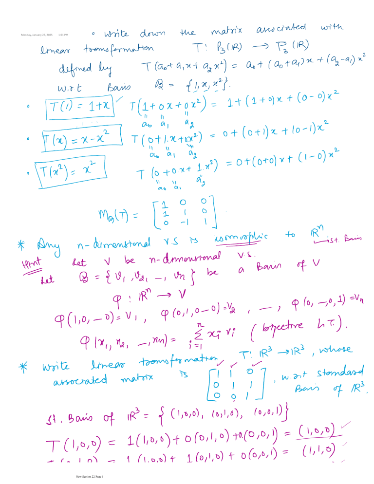 Linear Transformations: Matrix Representation & Isomorphism