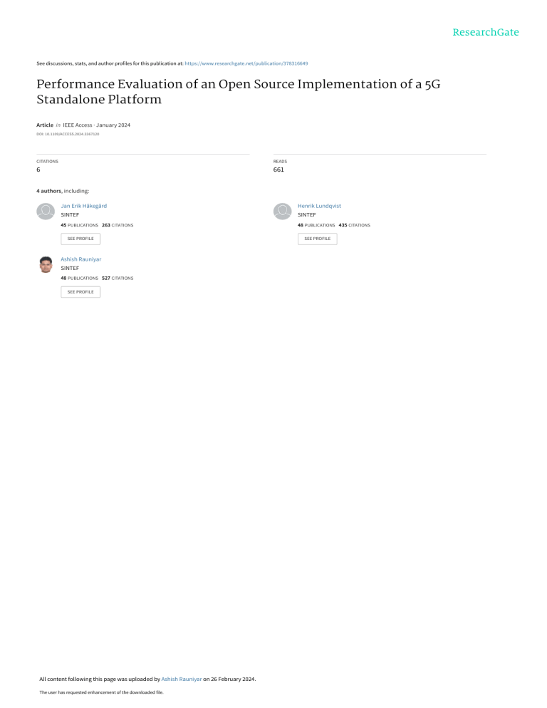 5G Standalone Platform Performance Evaluation