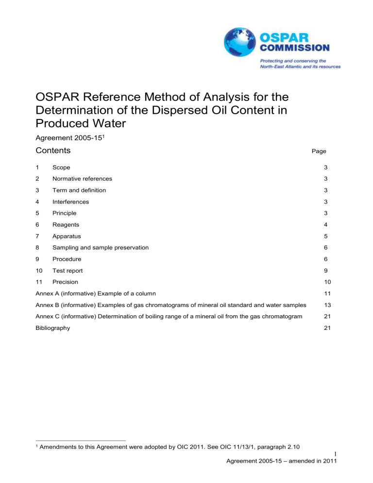 OSPAR Oil in Water Analysis: GC-FID Reference Method