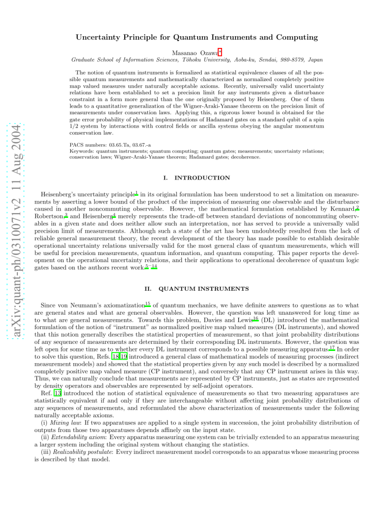 Quantum Uncertainty in Instruments & Computing