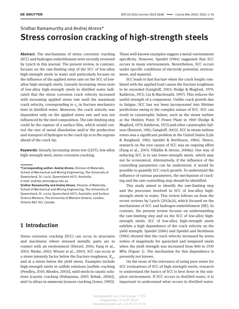 Stress Corrosion Cracking of High-Strength Steels Review