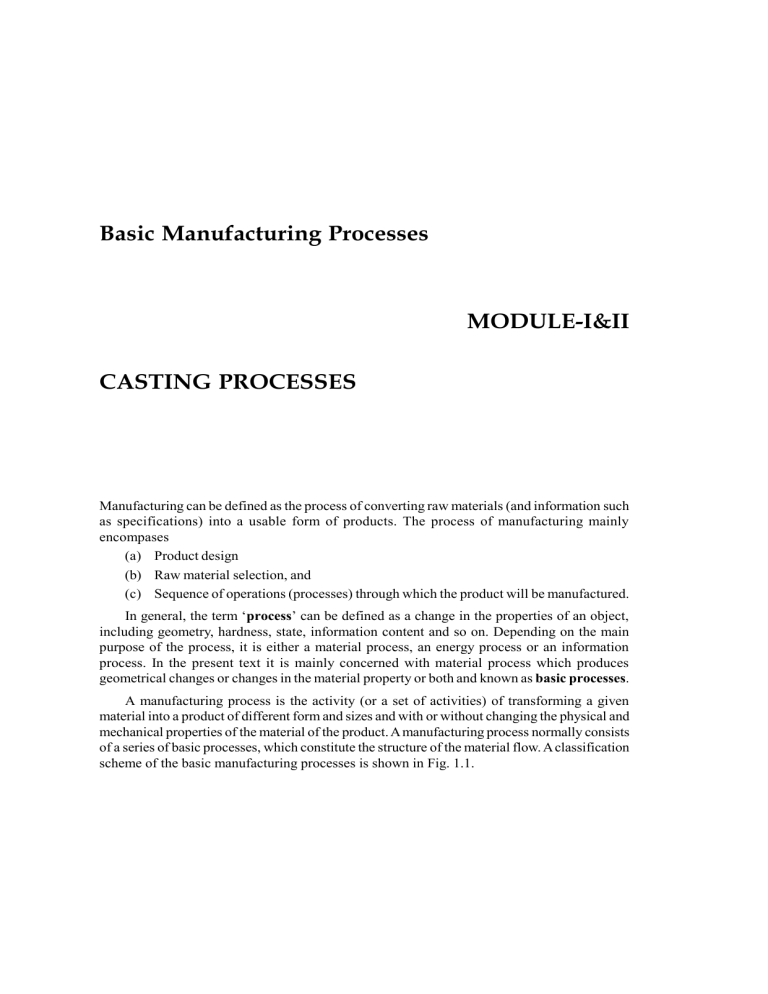 Casting Processes: Manufacturing Lecture Notes