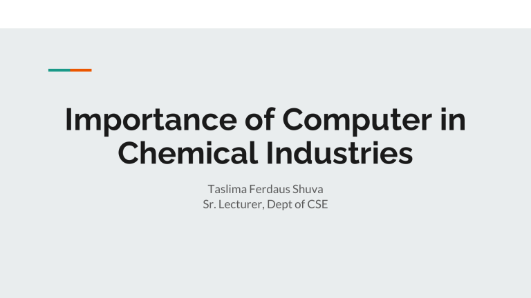 Computers in Chemical Industries: DCS & Chromatography