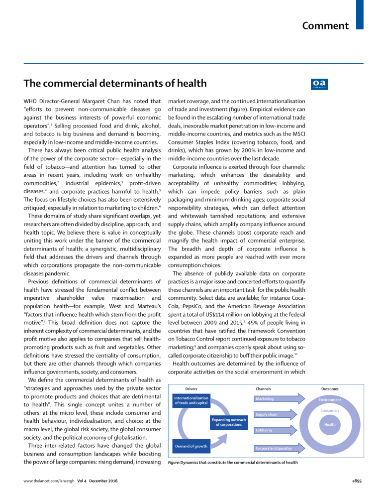 Commercial Determinants of Health: Corporate Influence