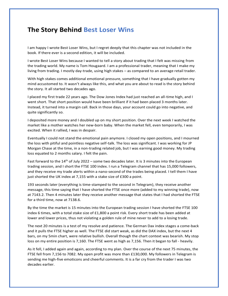 Best Loser Wins: Tom Hougaard's Path to Profitable Trading