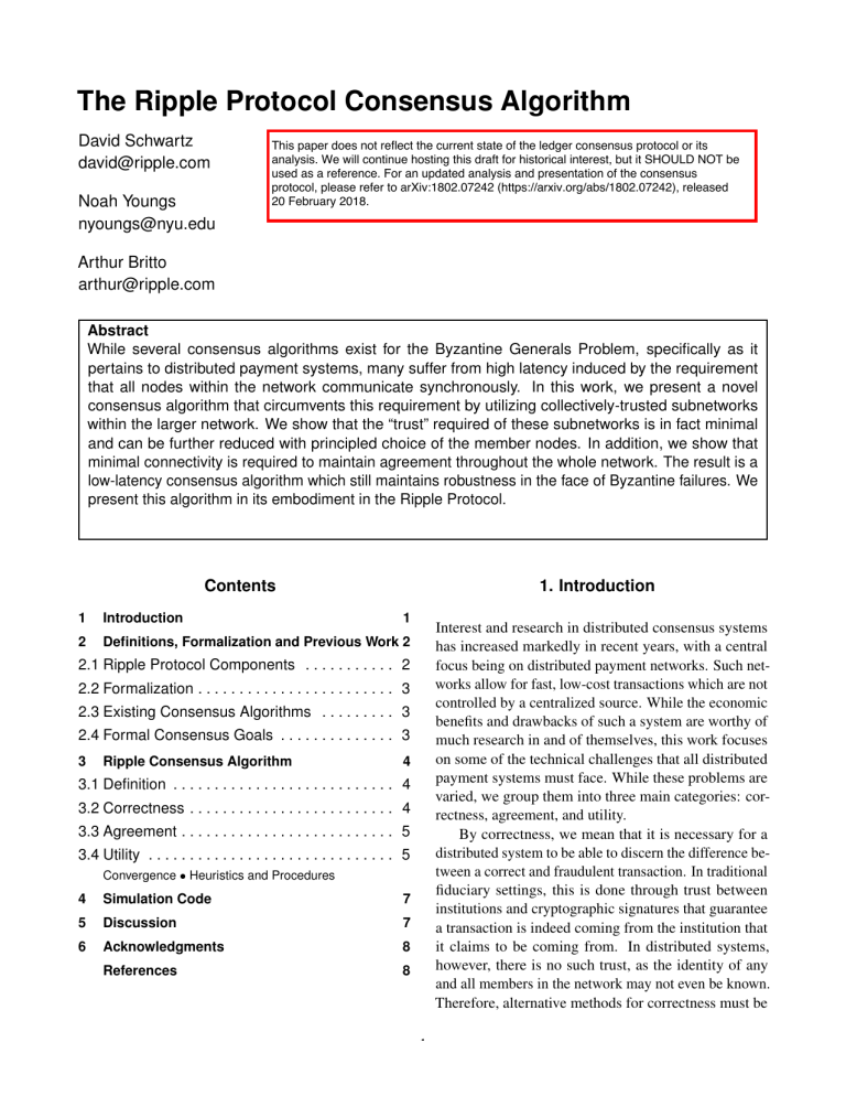 Ripple Protocol Consensus Algorithm Research Paper