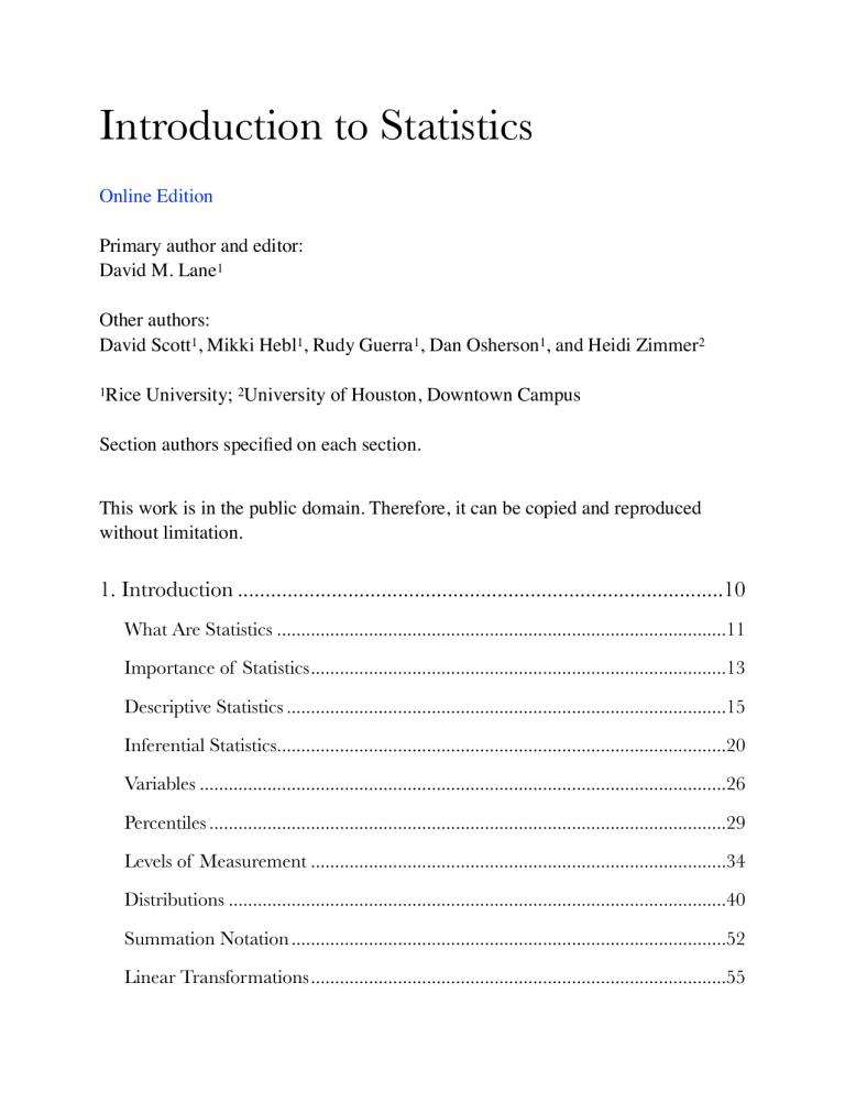 Introduction to Statistics Textbook