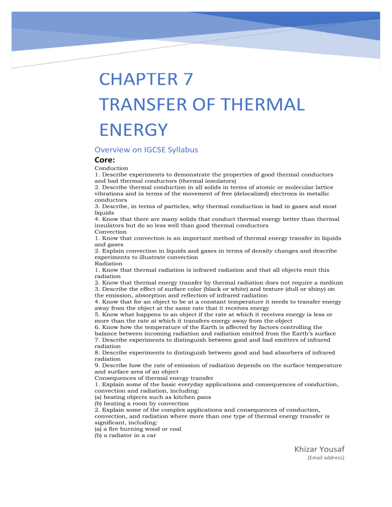 Heat Transfer: Conduction, Convection, Radiation - IGCSE