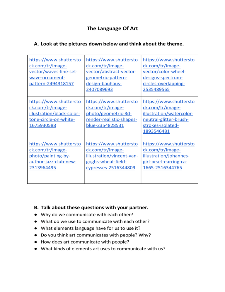 Art Elements Worksheet: Language of Art