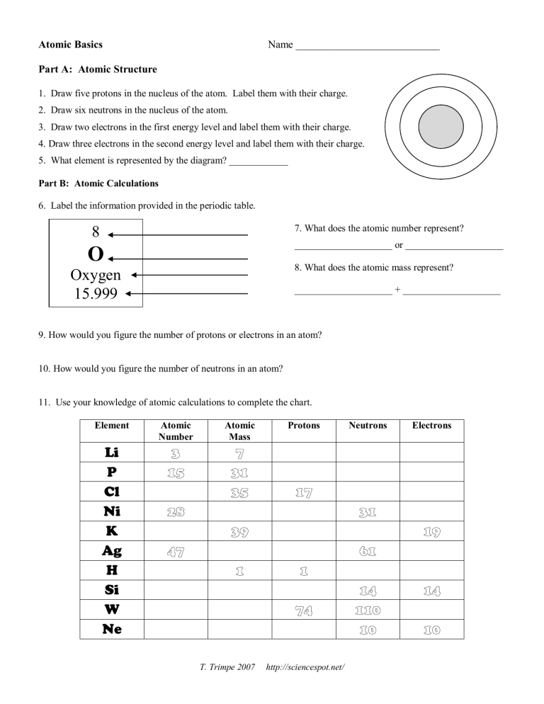 Atomic Basics Worksheet: Structure, Calculations & Electron Configuration