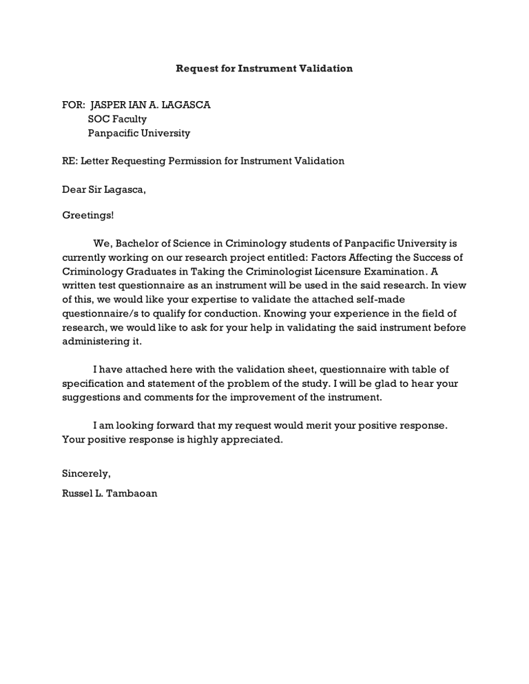 Instrument Validation Request: Criminology Research