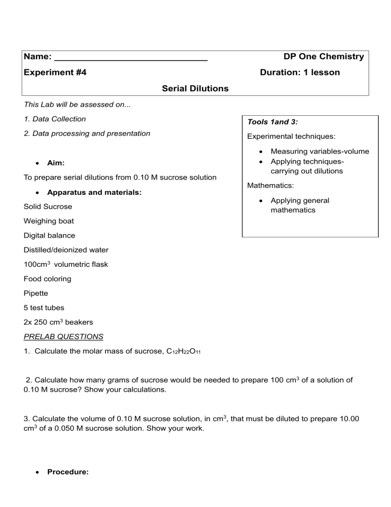 Serial Dilutions Lab Experiment: Chemistry