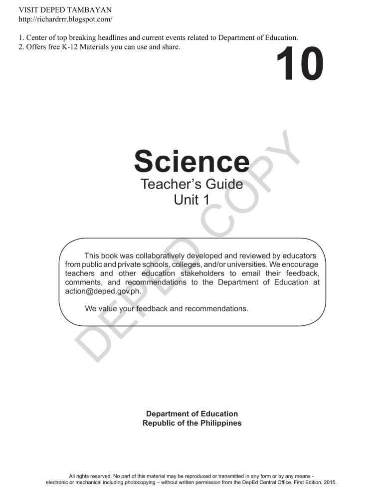 Science Teacher's Guide: Plate Tectonics & Earth's Interior