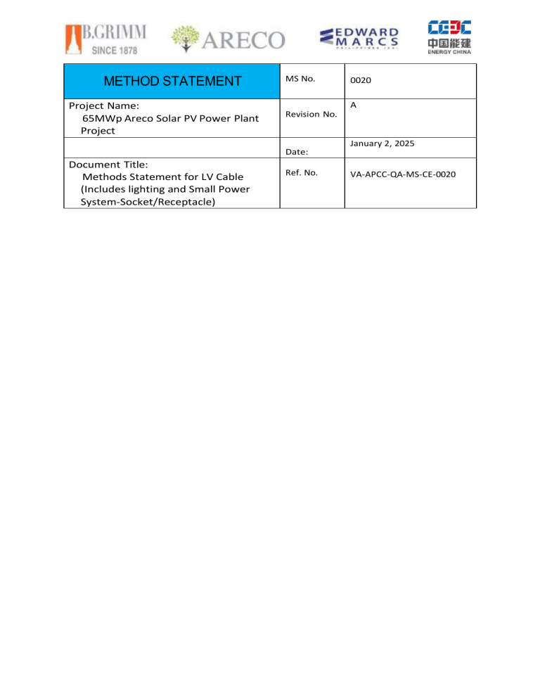 LV Cable Installation Method Statement - Solar Power Plant