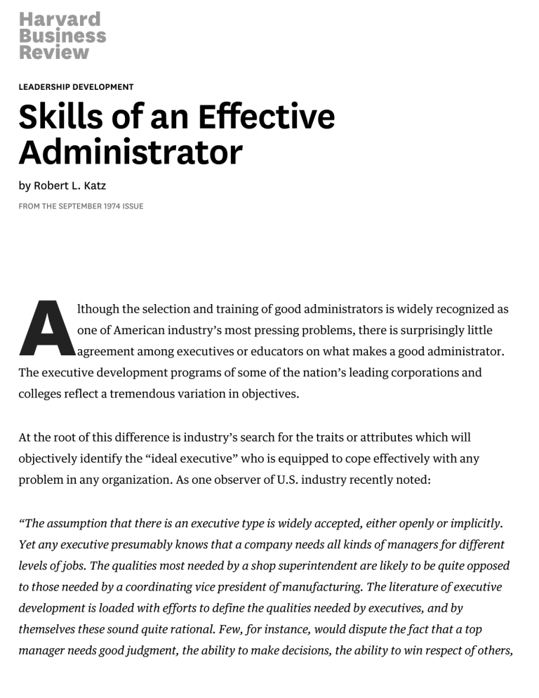 Effective Administrator Skills: Katz's 3-Skill Approach