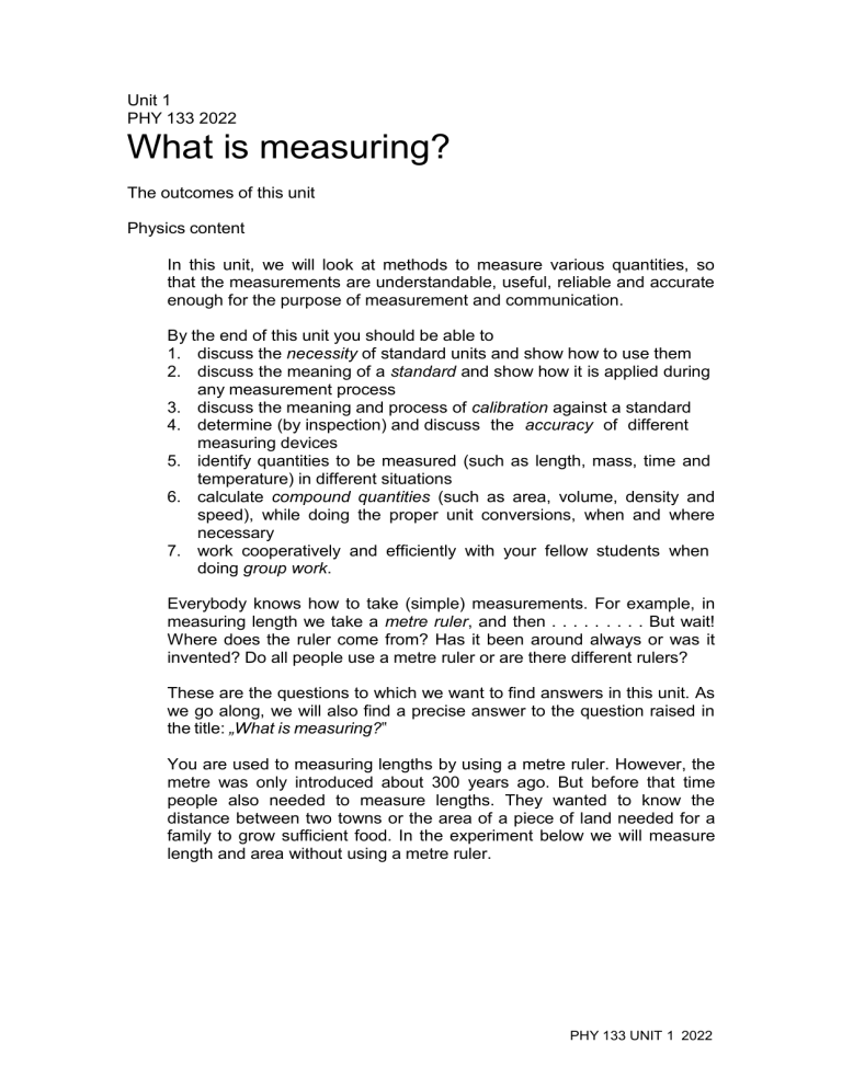 Physics Measurement Worksheet: Units, Accuracy, Calibration