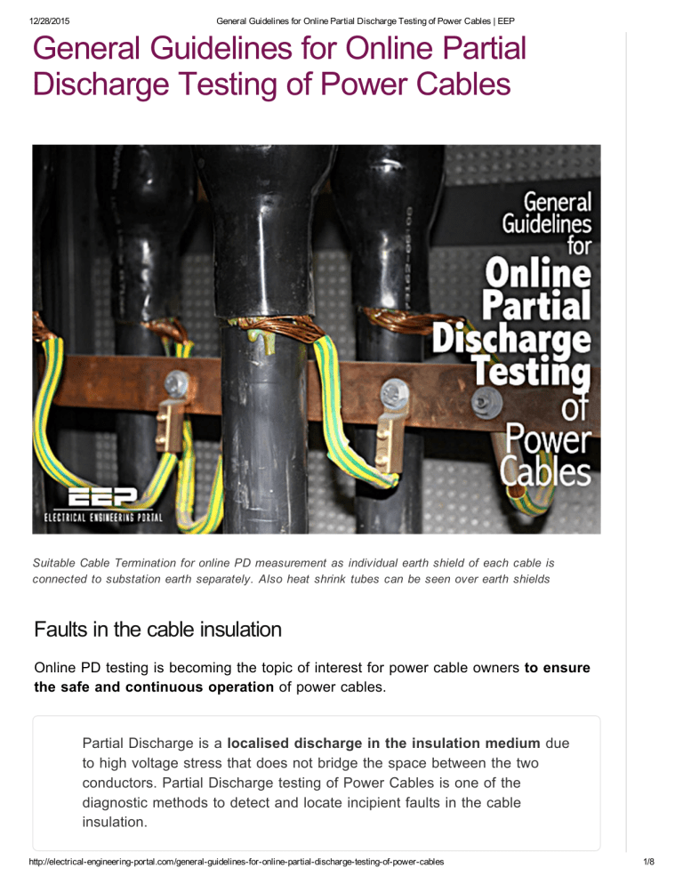 Online Partial Discharge Testing Guidelines for Power Cables