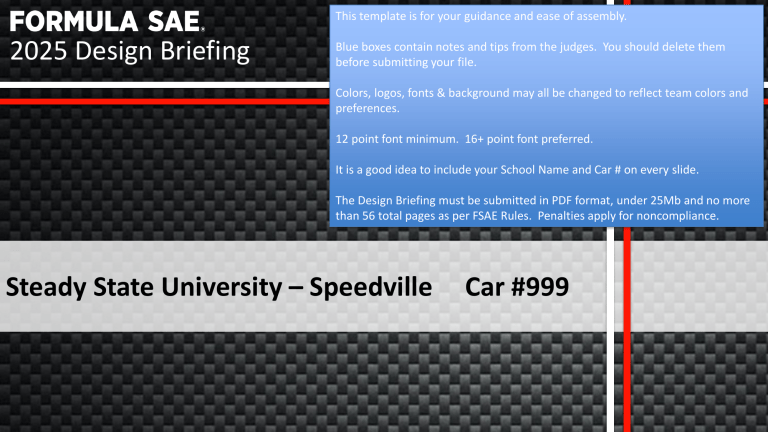 Formula SAE Design Briefing Template - 2025
