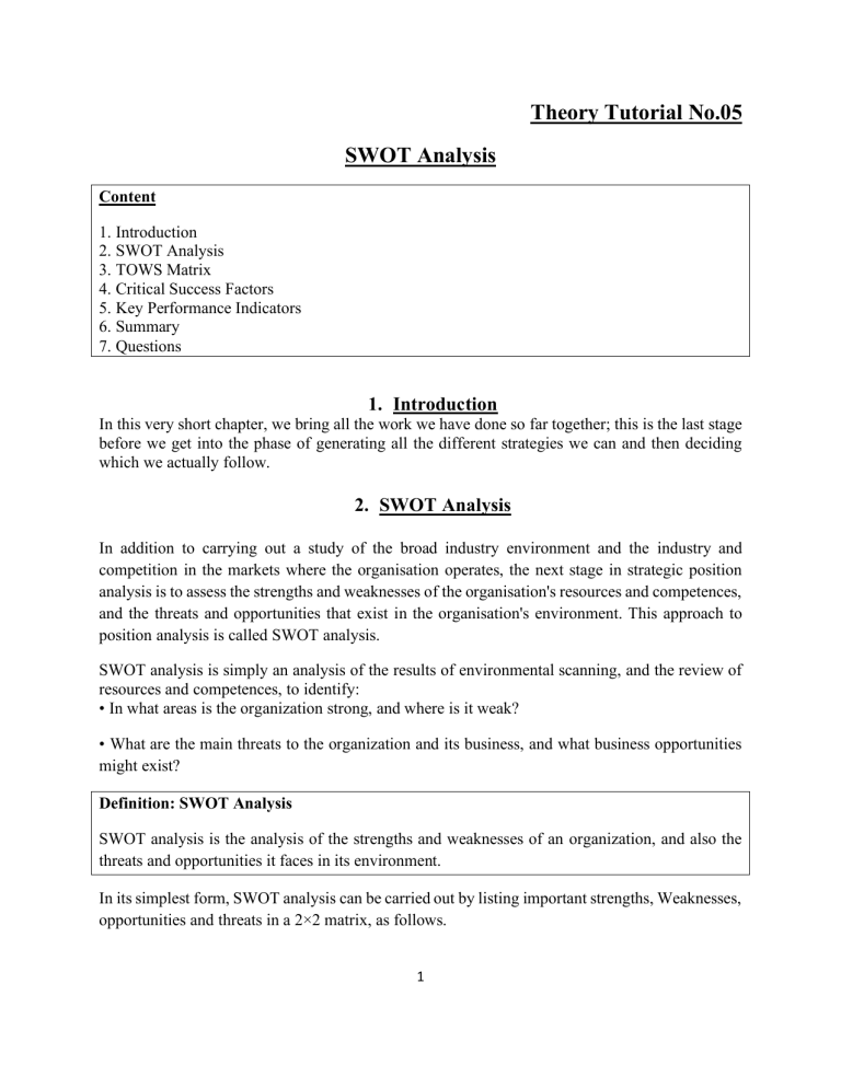 SWOT Analysis: Theory Tutorial