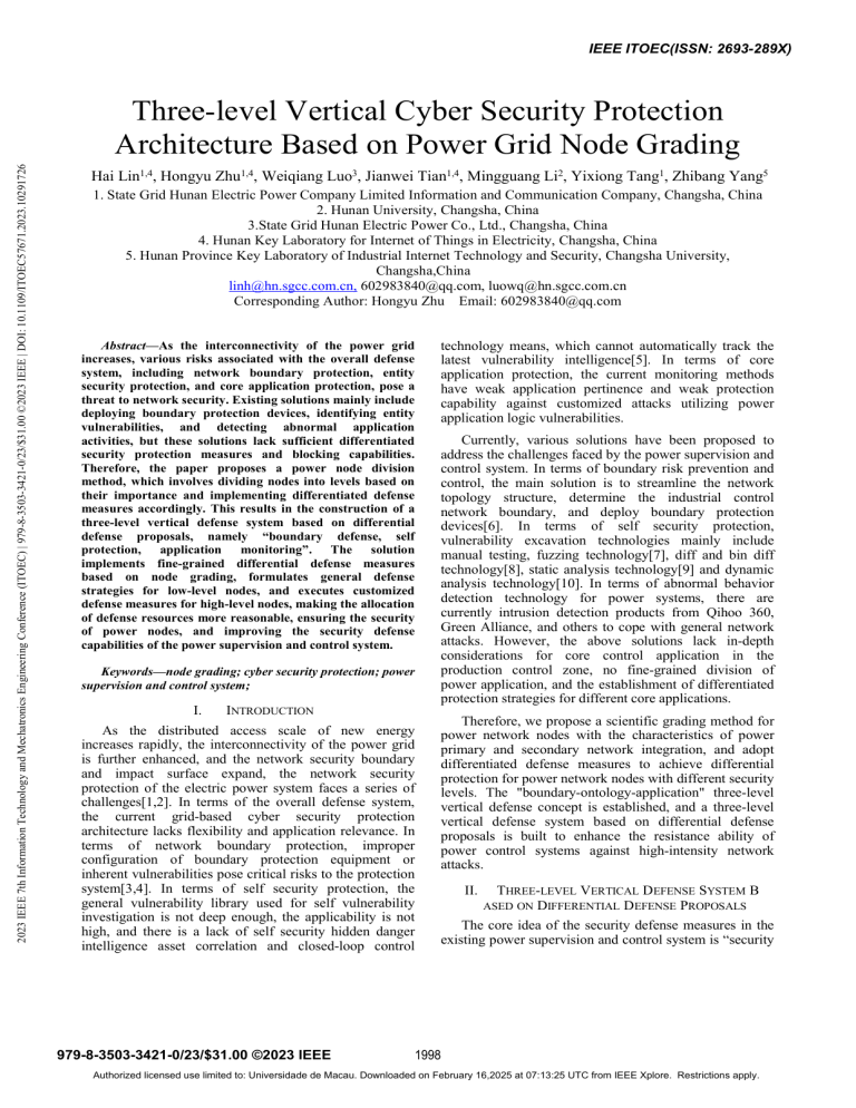 Cyber Security for Power Grids: A Three-Level Architecture